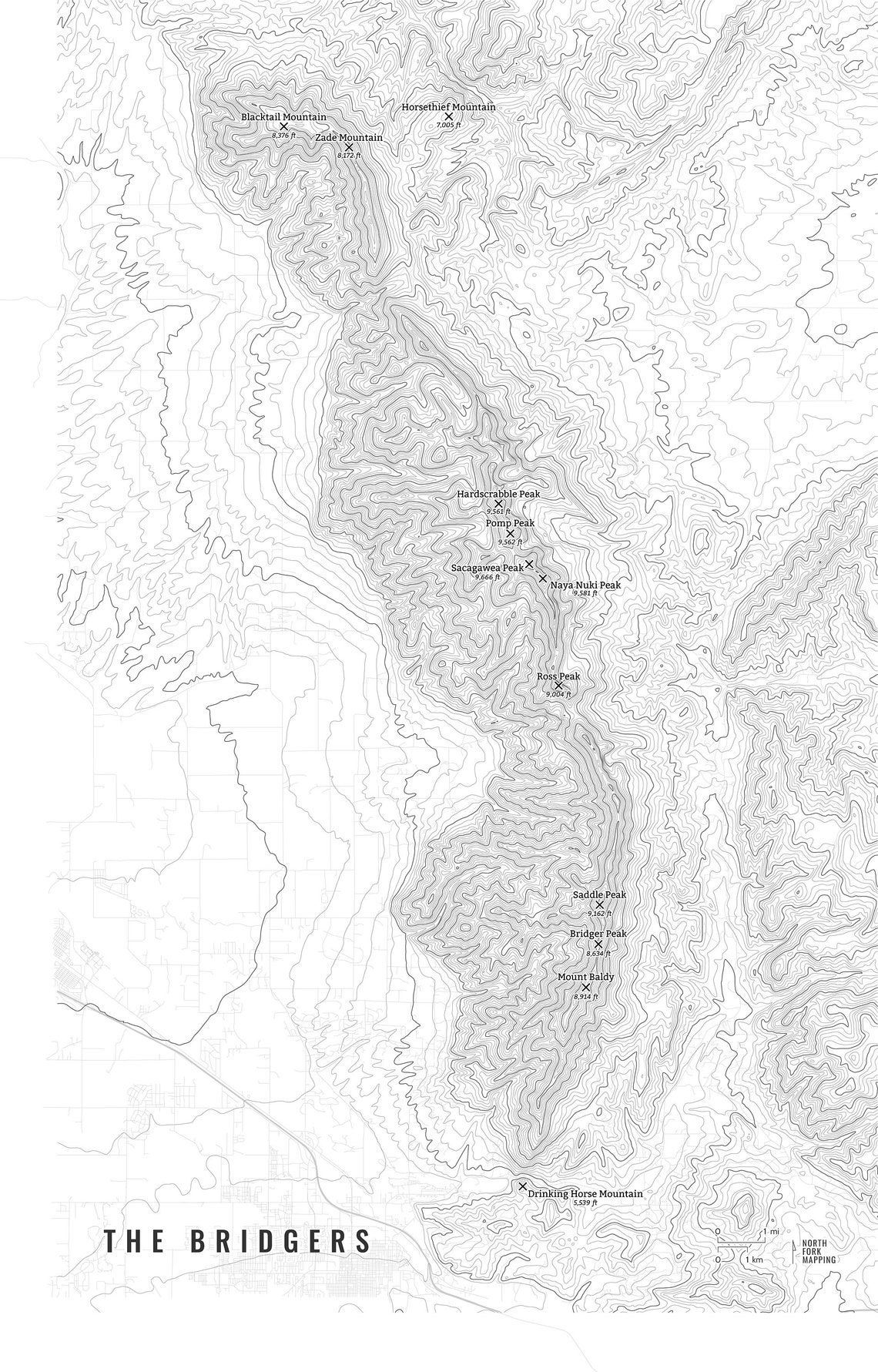 Bridger Mountain Map - the Bridgers, Bridger Mountains, Bridger Range ...
