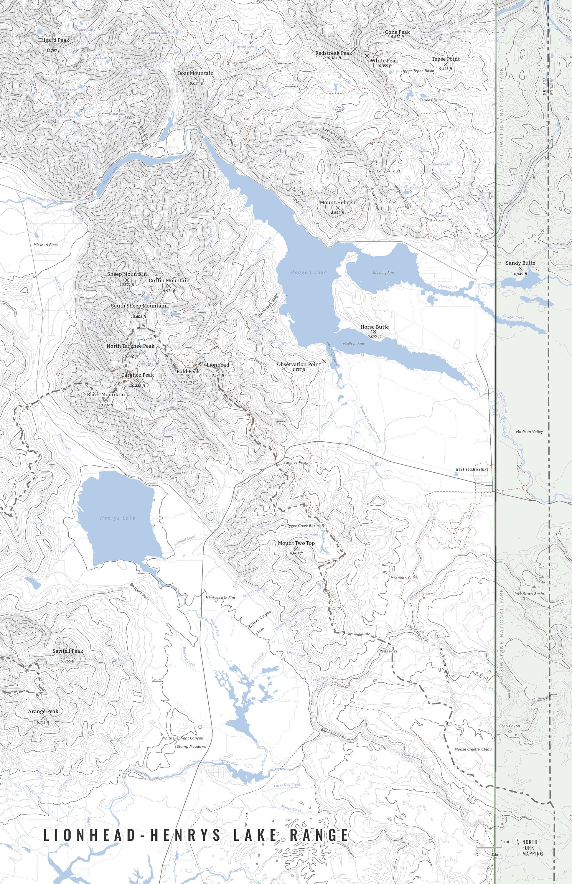 Lionhead Henrys Lake Range Map - Lionhead Range, Henrys Lake Range ...