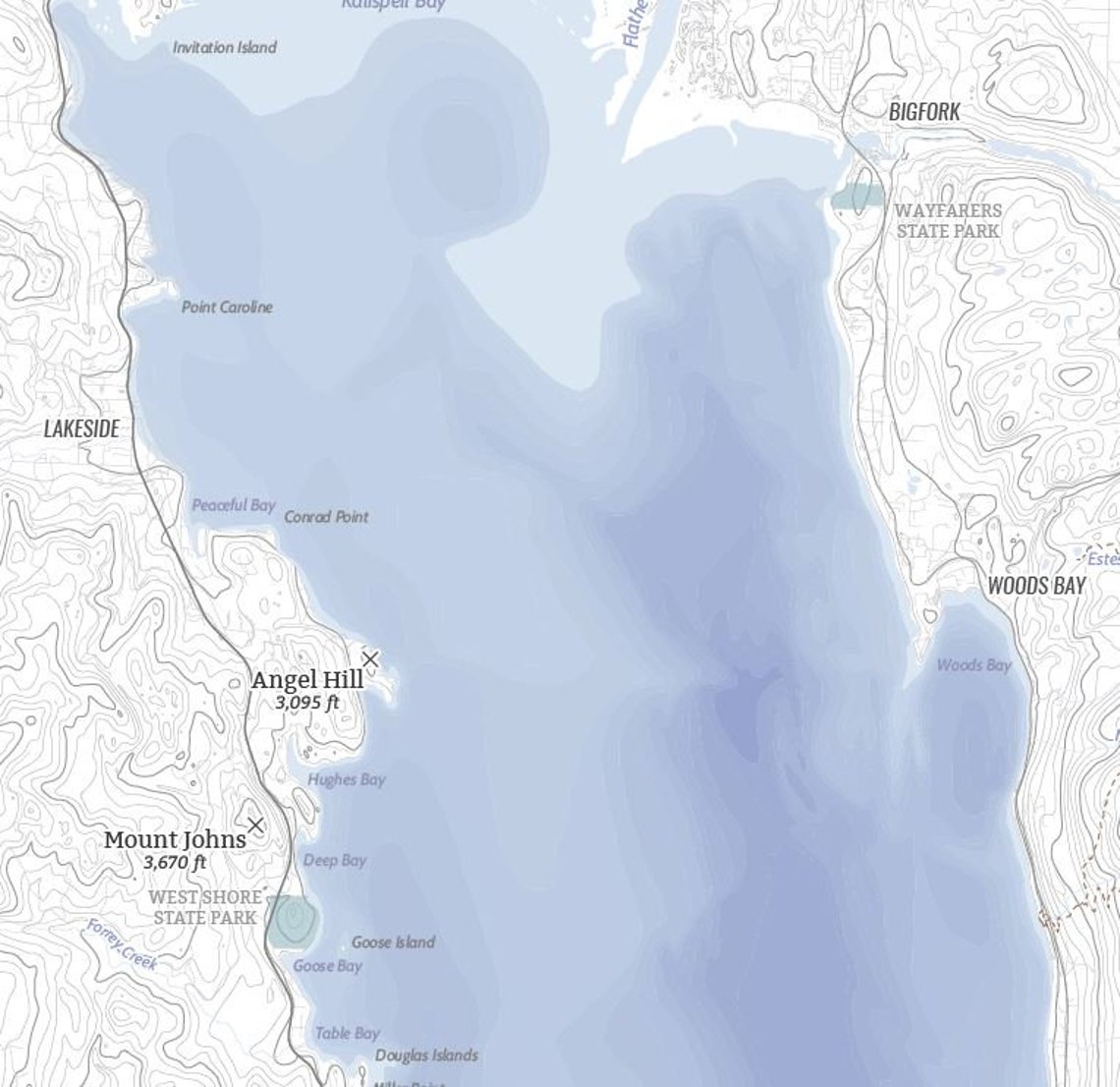 Flathead Lake Bathymetry Map Flathead Lake Flathead Lake - Etsy New Zealand