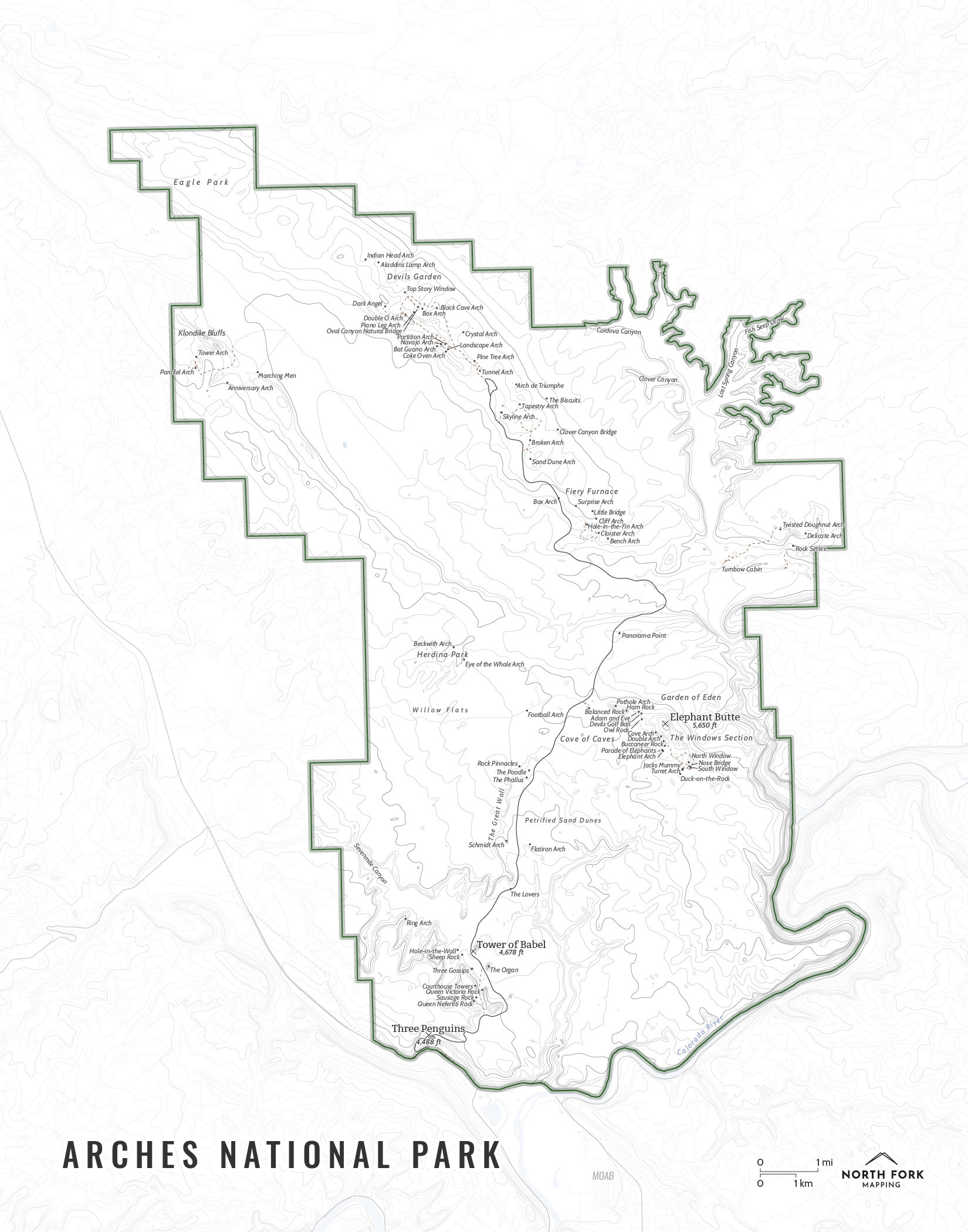 Arches National Park Map, Arches Poster, Arches Wall Art, Arches NP ...
