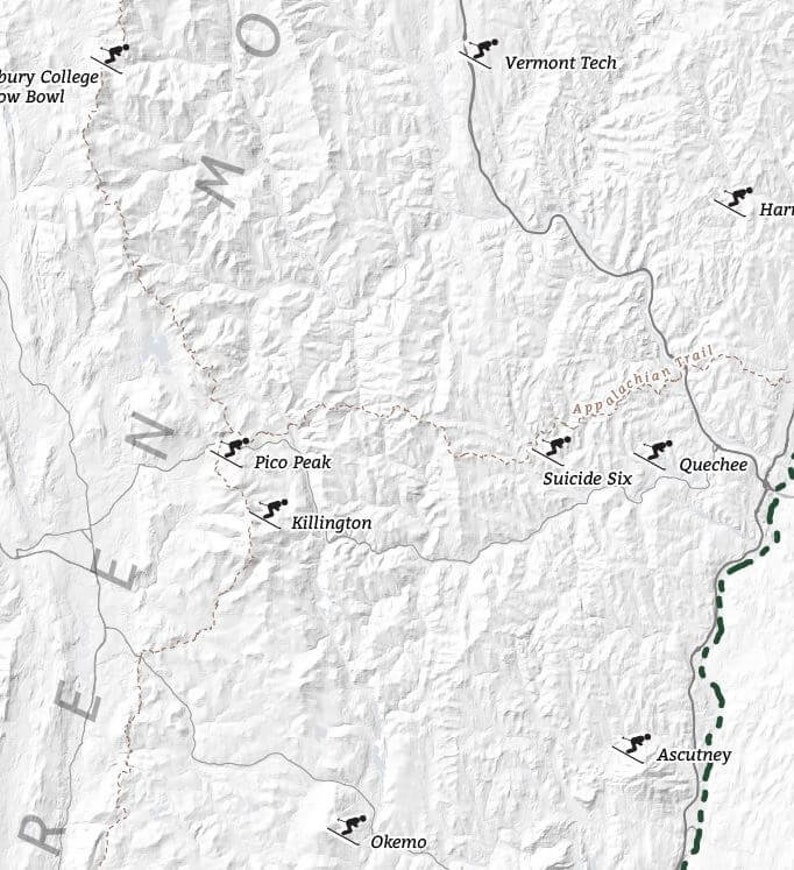 Vermont Ski Map Mount Snow Stratton Magic Mountain - Etsy