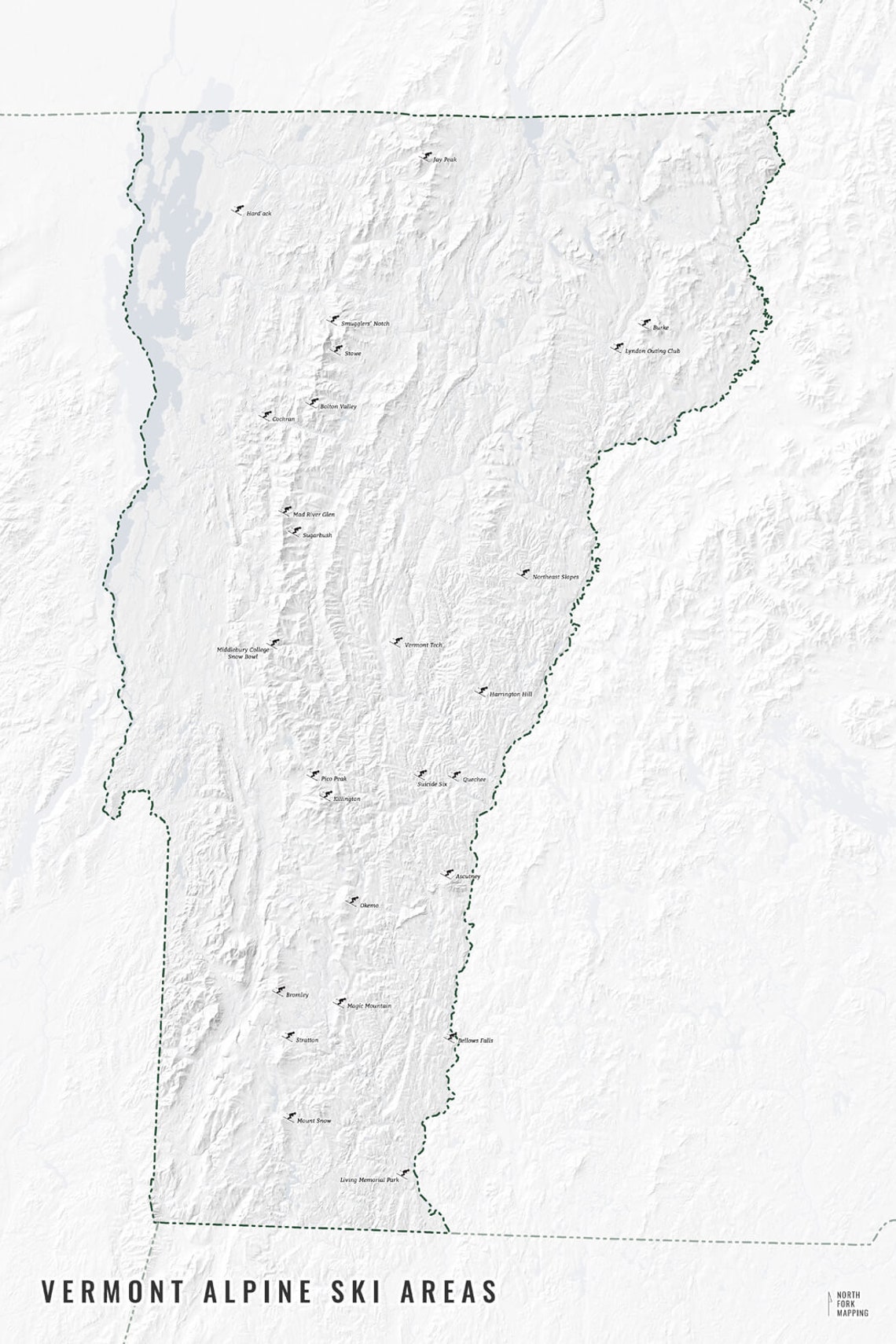 Vermont Ski Map Mount Snow Stratton Magic Mountain - Etsy