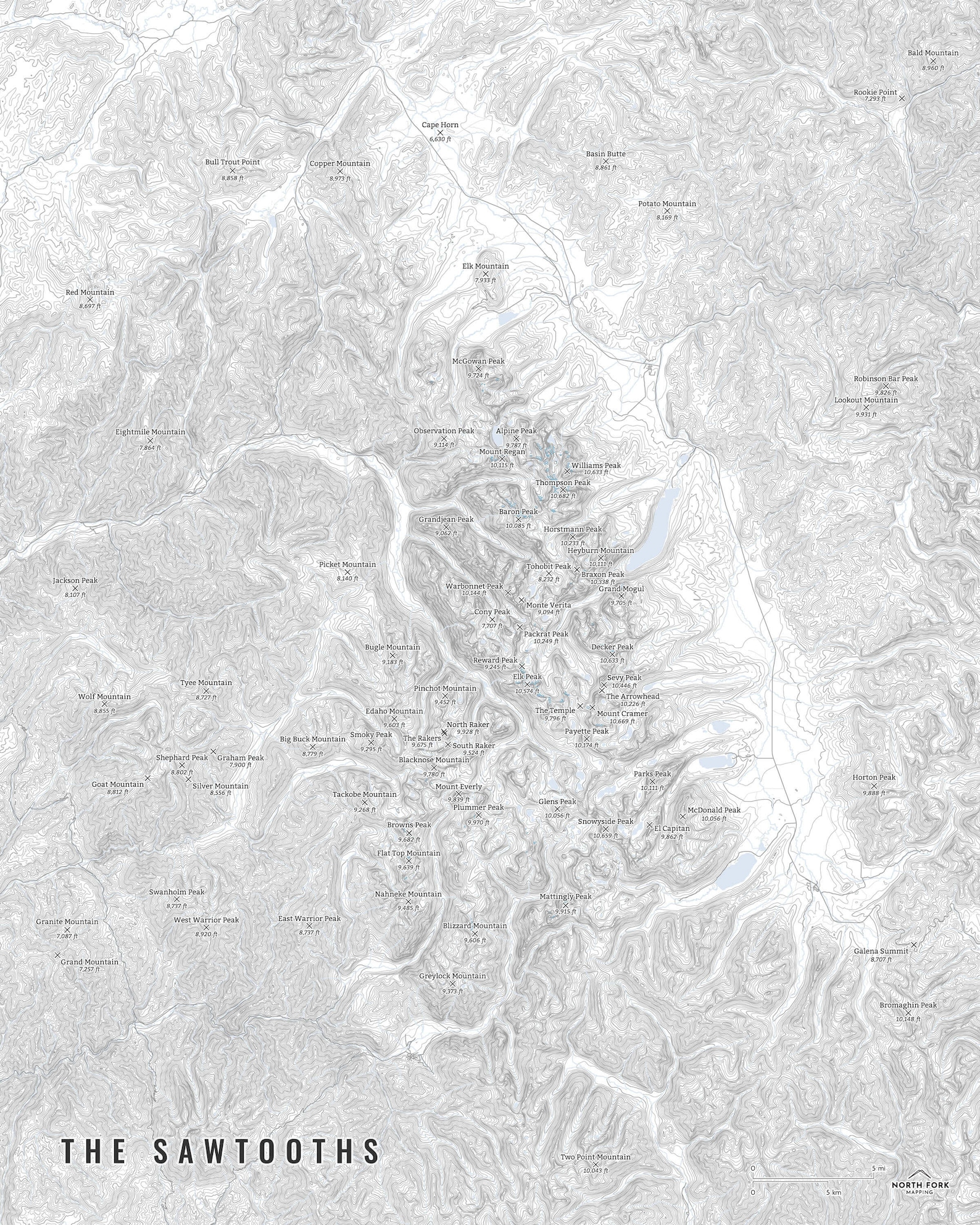 Sawtooths Map - the Sawtooths, Sawtooth Mountains, Idaho Mountain Map ...