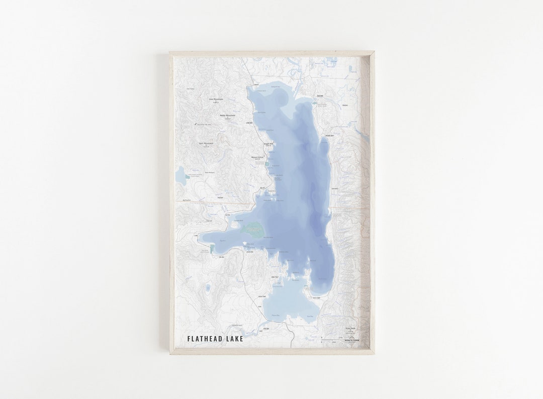 Flathead Lake Bathymetry Map - Flathead Lake, Flathead Lake Art ...