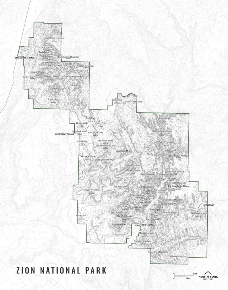 Zion National Park Map, Zion Poster, Zion Wall Art, Zion NP, the ...