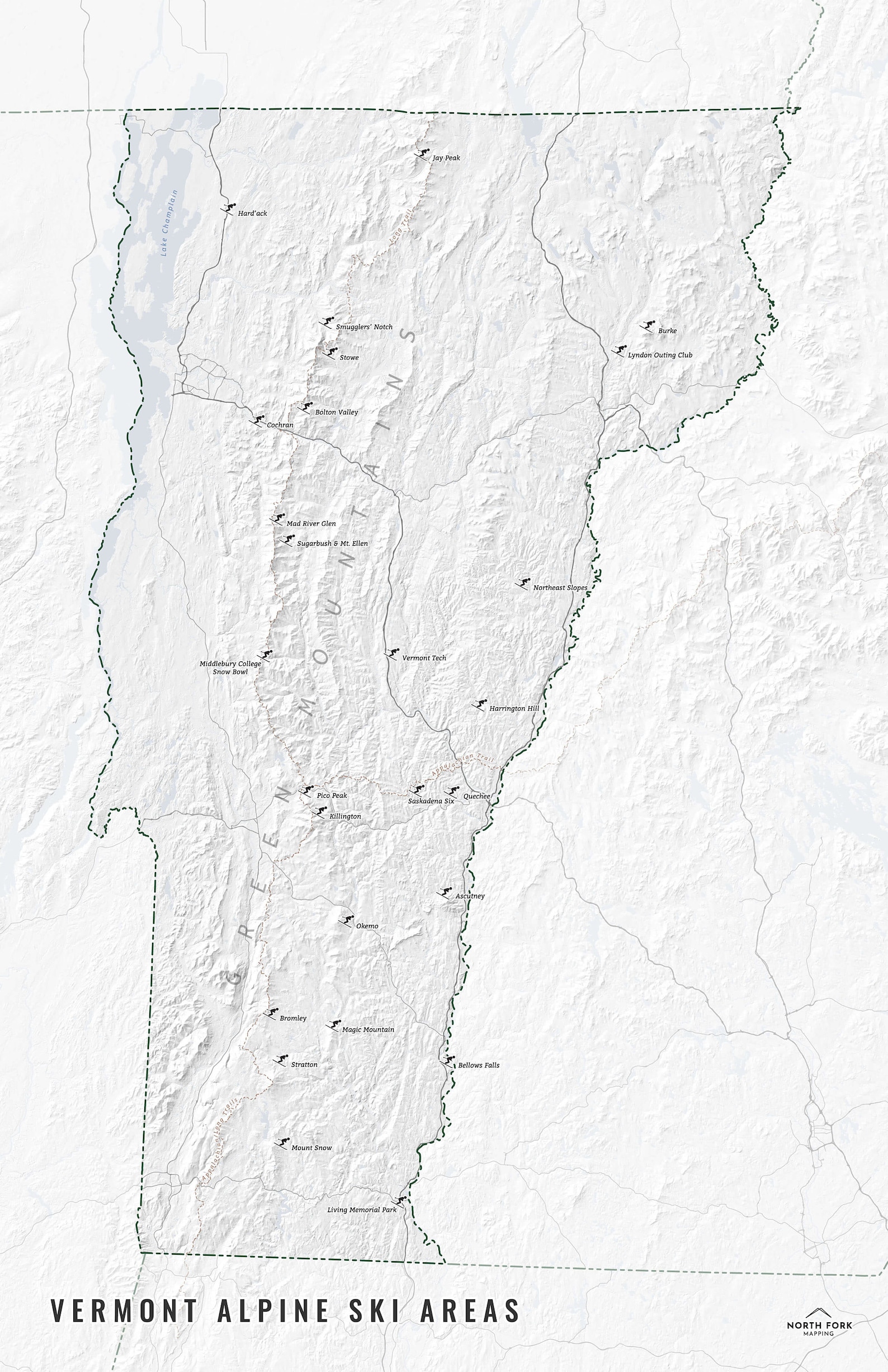 Vermont Ski Map - Mount Snow, Stratton, Magic Mountain, Bromley, Okemo ...