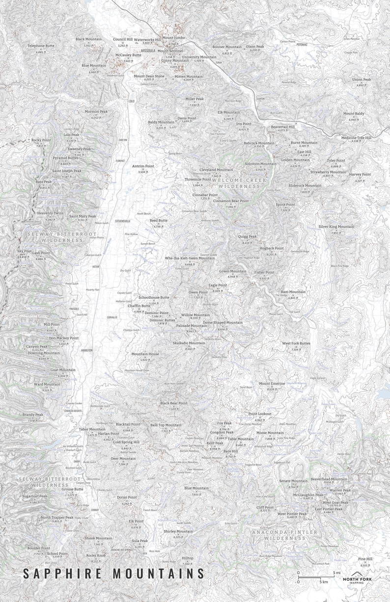 Sapphire Mountains Map Sapphire Range Sapphire Mountains - Etsy