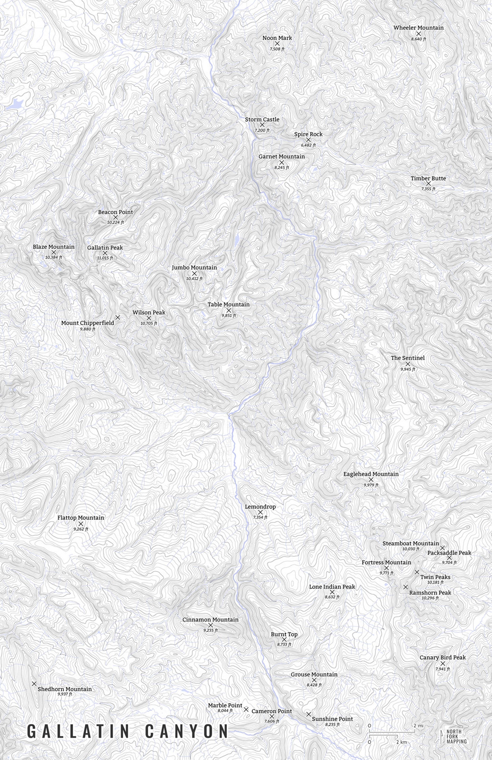 Gallatin Canyon Map - Gallatin Range, Big Sky, Lee Metcalf Wilderness ...