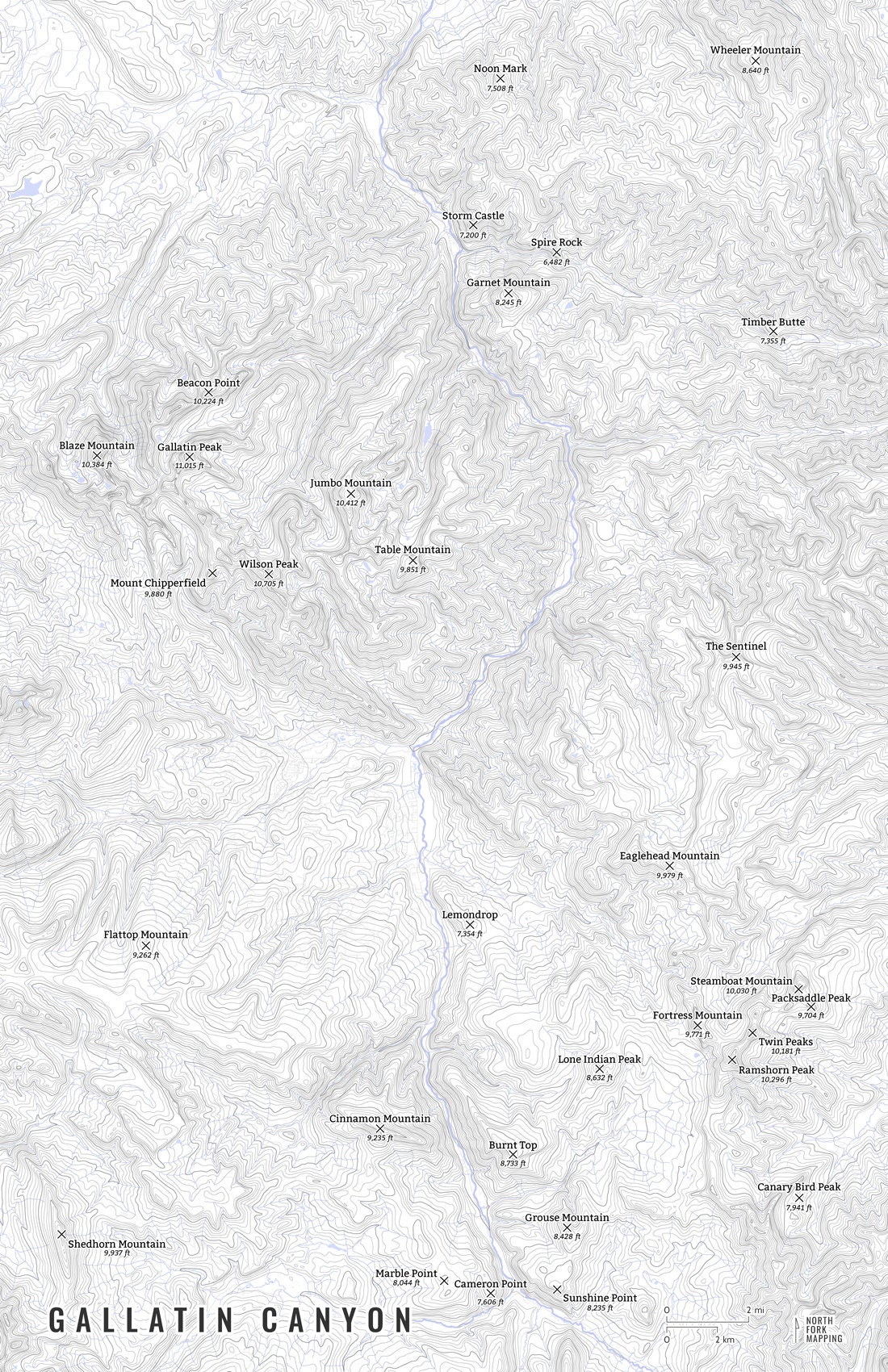 Gallatin Canyon Map - Gallatin Range, Big Sky, Lee Metcalf Wilderness ...