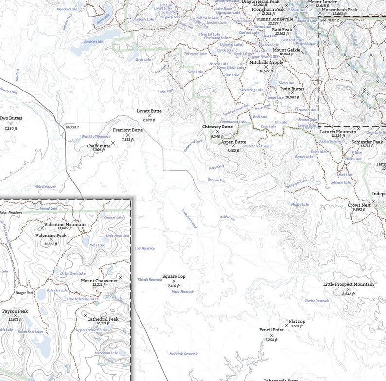 Wind River Range Map - Wyoming Mountains, Continental Divide, Cirque of ...