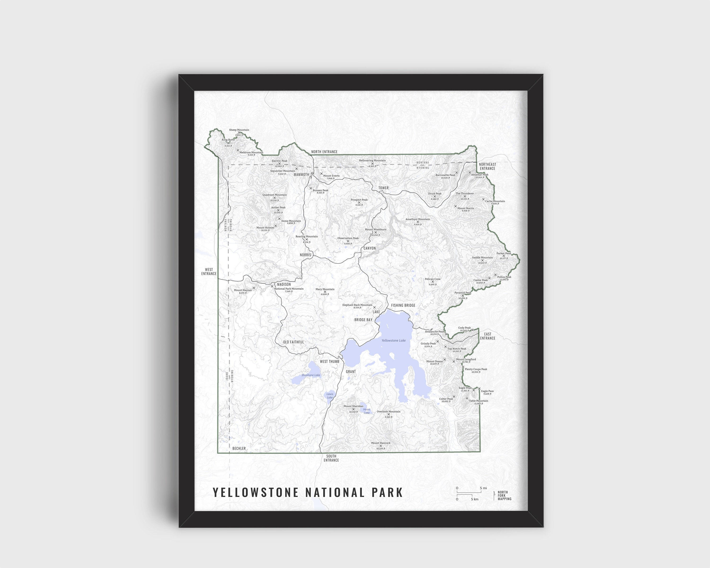 Yellowstone National Park Map, Yellowstone Poster, Yellowstone Wall Art ...