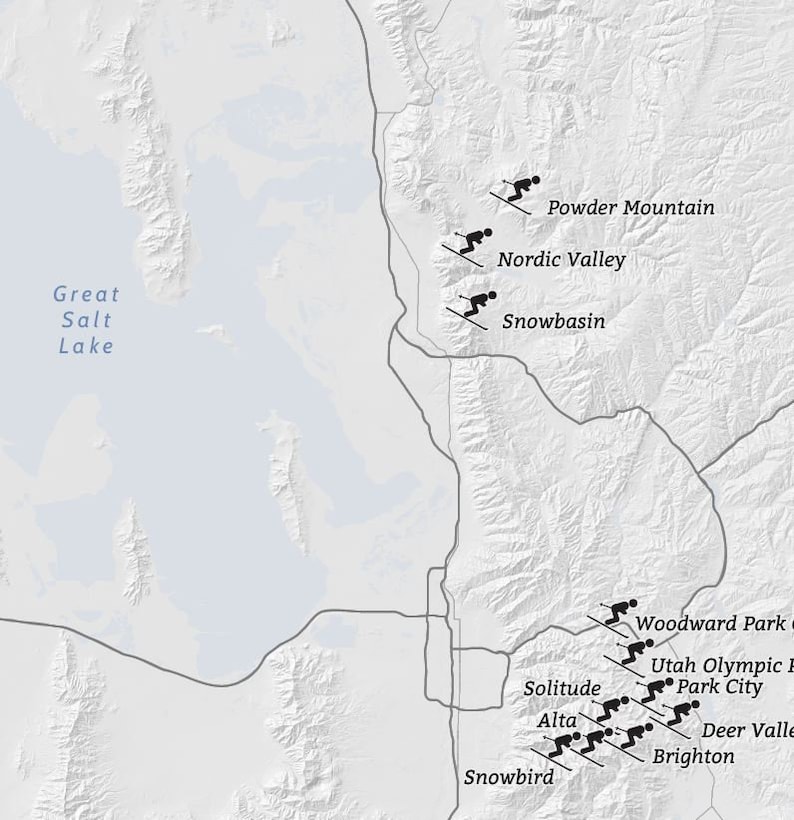 Utah Ski Map - Snowbird, Alta, Deer Valley, Park City, Snowbasin ...