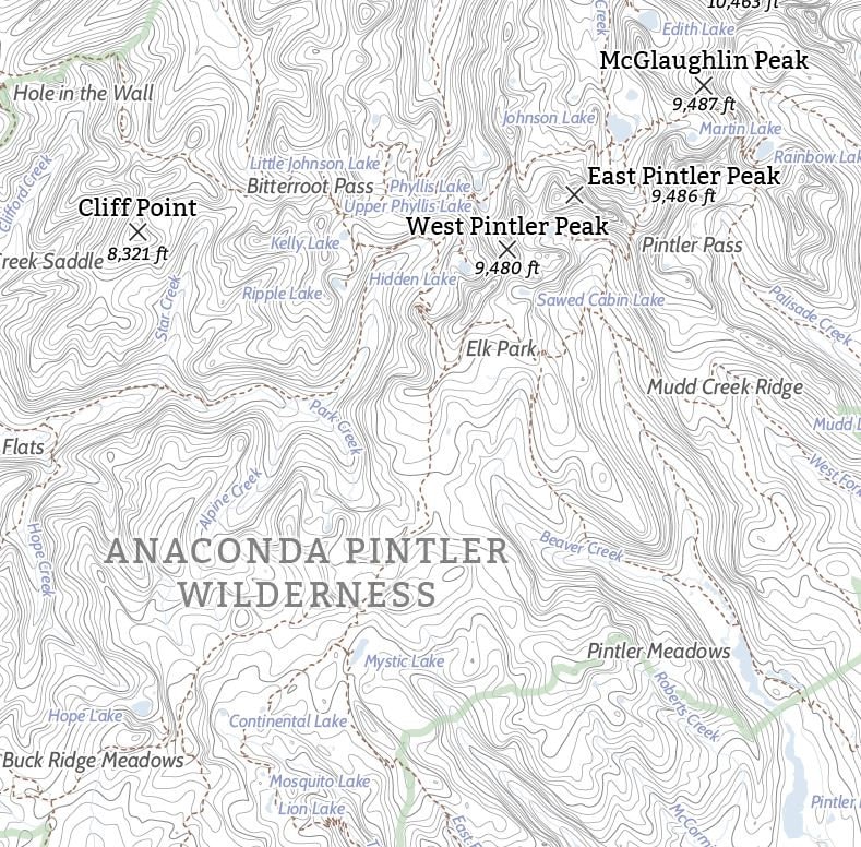 The Pintlers Map - Pintlers, Anaconda Range, Anaconda, Sula, Anaconda ...