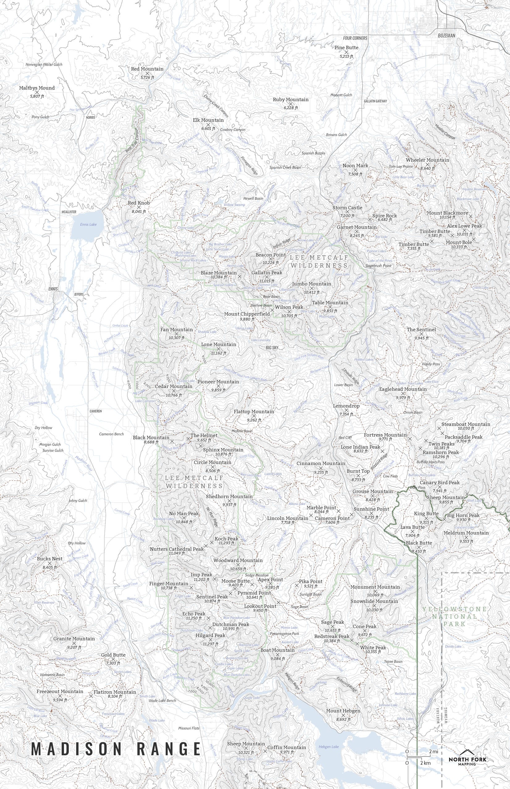Madison Range Map - Madison Mountains, Madison Range, Ennis Montana ...
