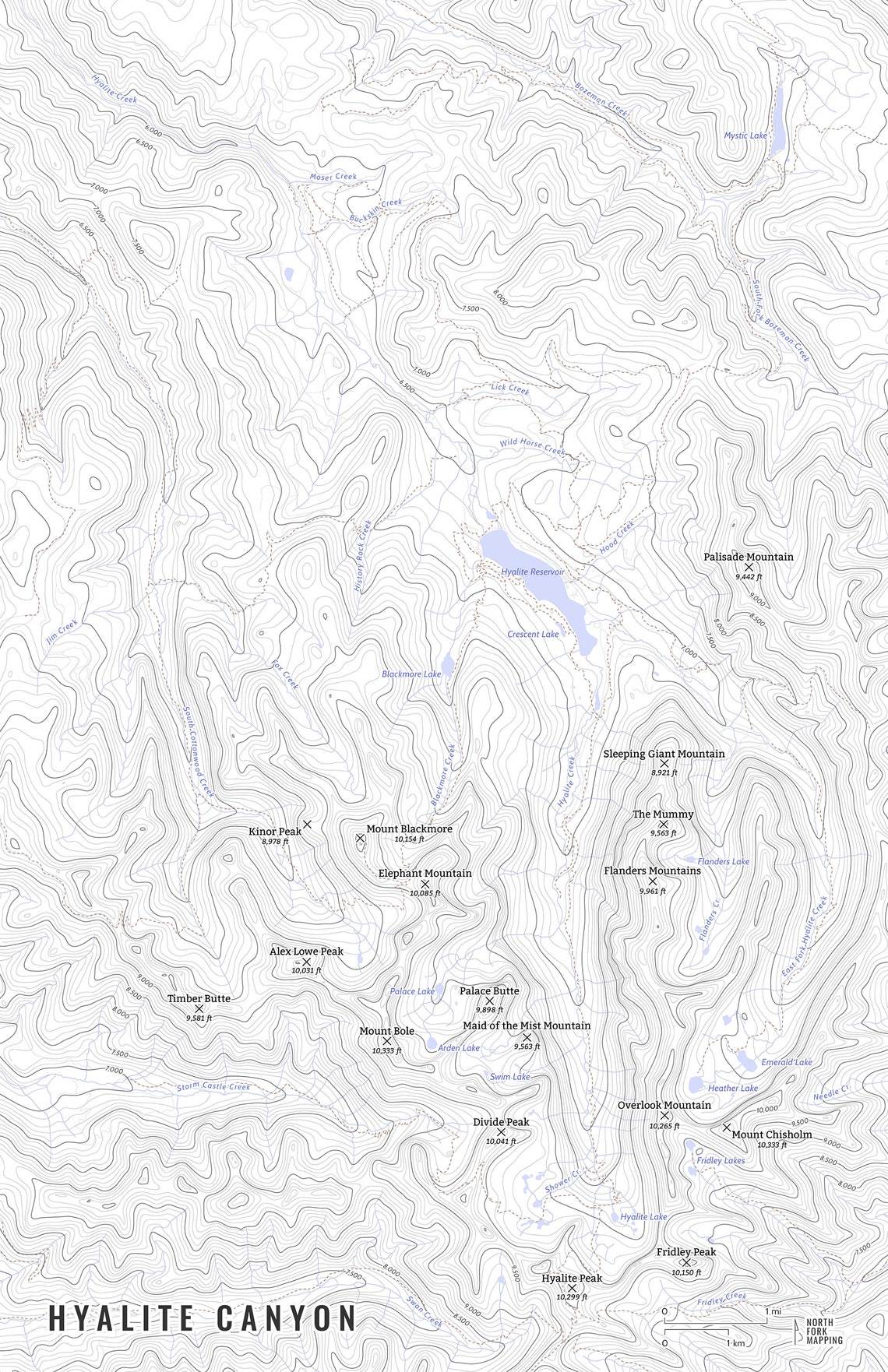 Hyalite Canyon Map - Hyalite Reservoir, Bozeman Montana, Montana Map - Etsy