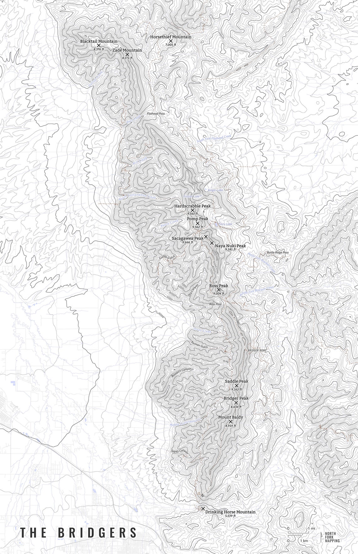 Bridger Mountain Map - the Bridgers, Bridger Mountains, Bridger Range ...
