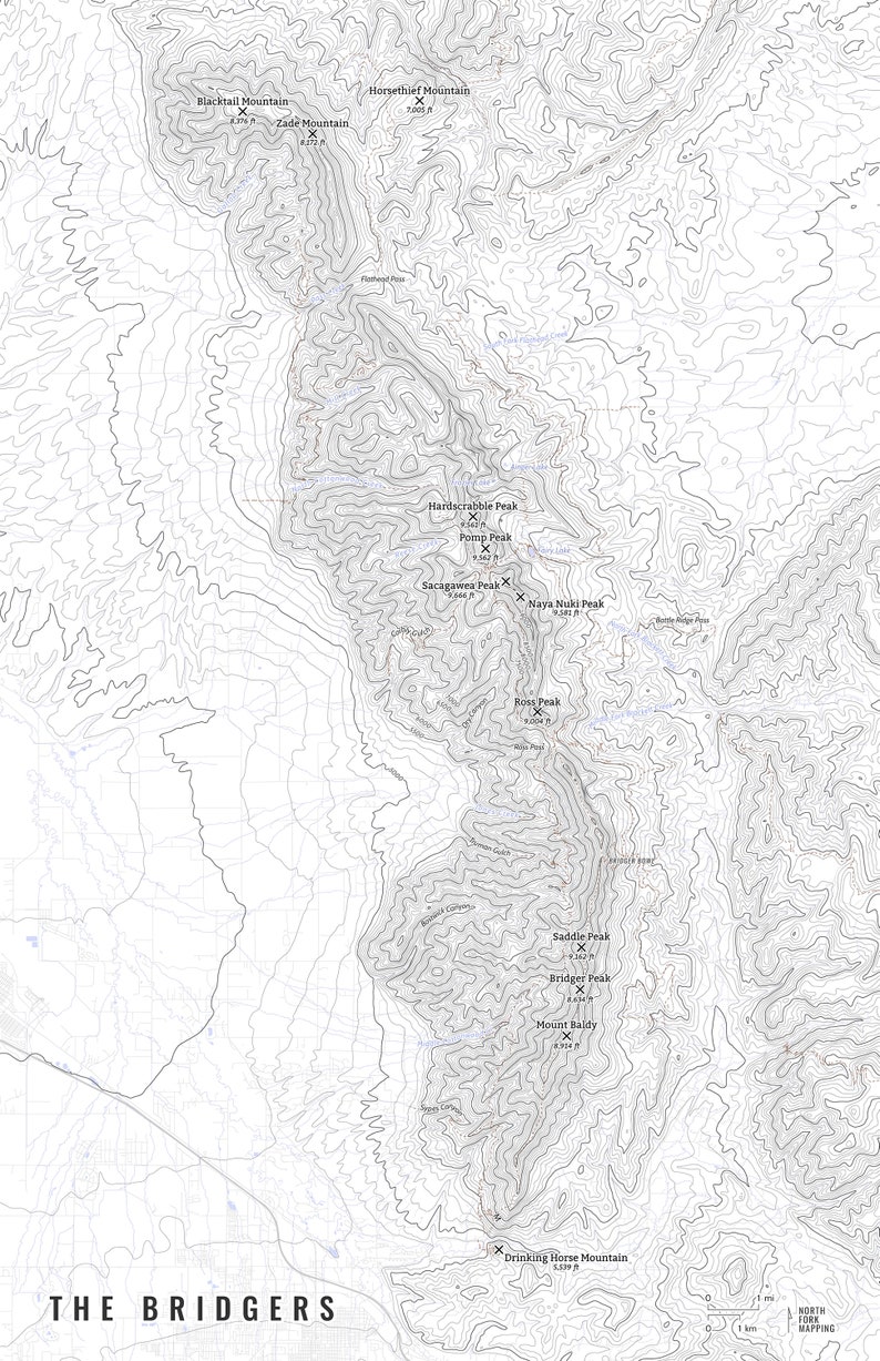 Bridger Mountain Map - the Bridgers, Bridger Mountains, Bridger Range ...