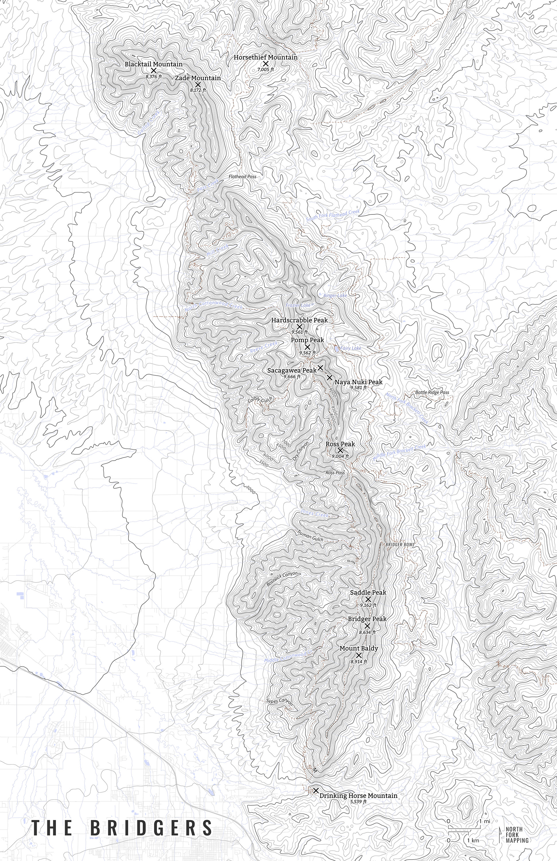 Bridger Mountain Map - the Bridgers, Bridger Mountains, Bridger Range ...