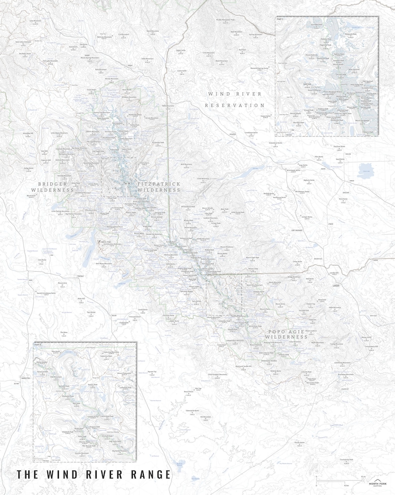 Wind River Range Map - Wyoming Mountains, Continental Divide, Cirque of ...