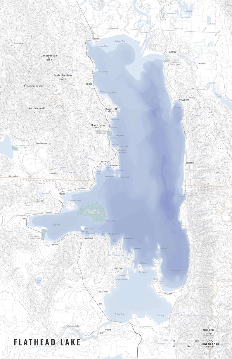 Flathead Lake Bathymetry Map - Flathead Lake, Flathead Lake Art ...