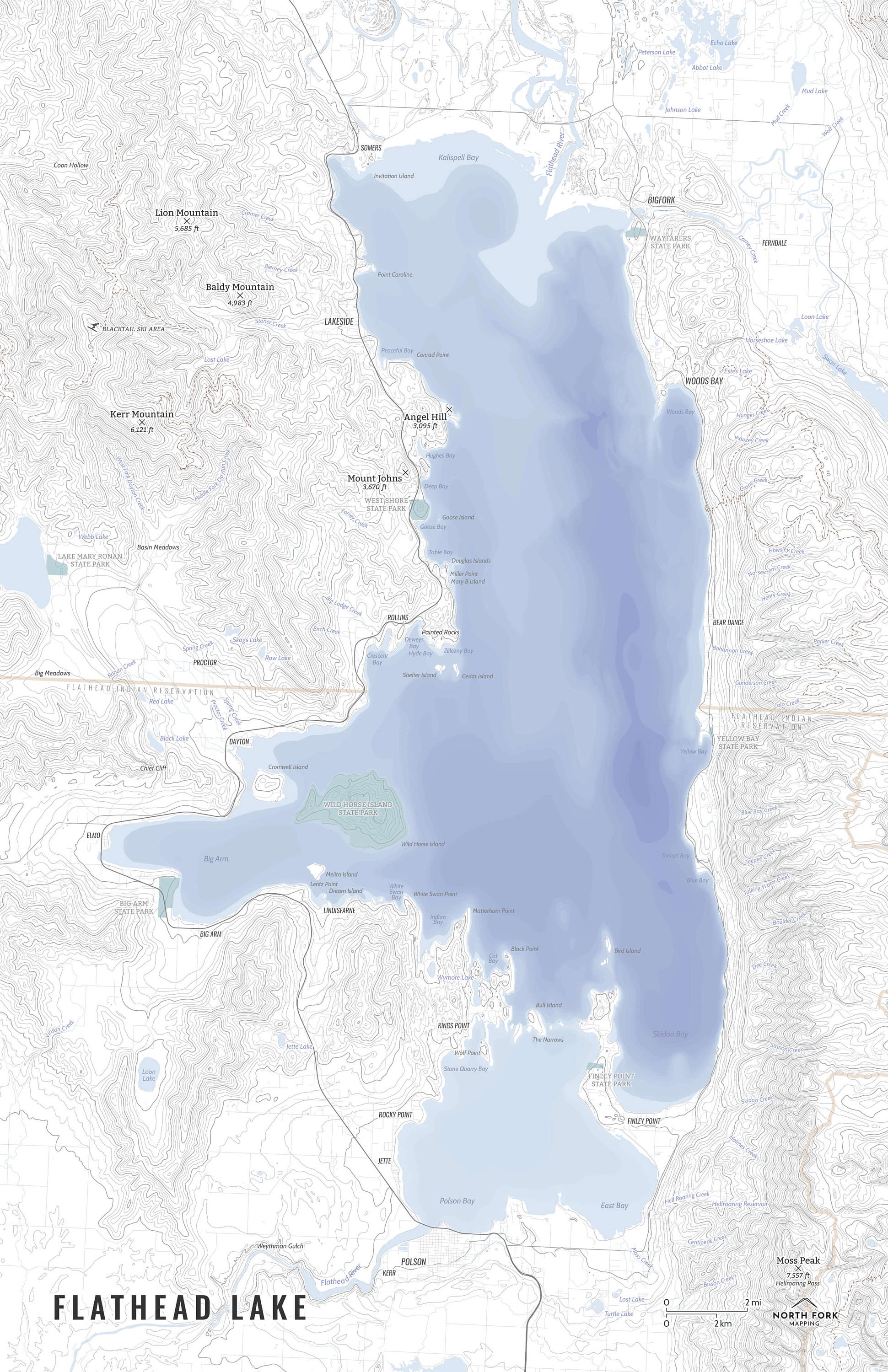 Flathead Lake Bathymetry Map - Flathead Lake, Flathead Lake Art ...