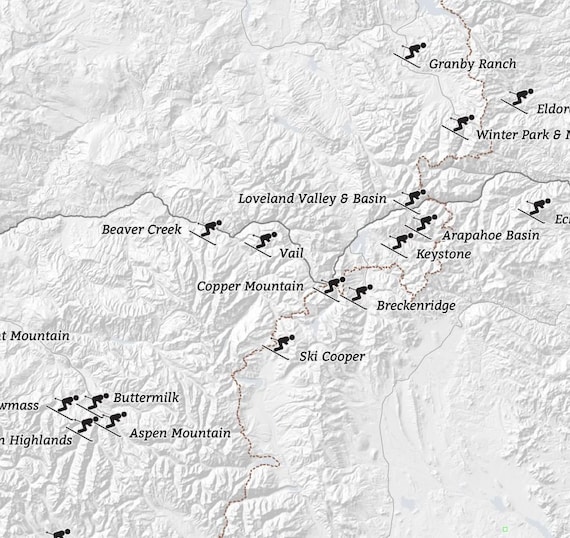 Aspen Colorado Ski Map Aspen, Snowmass, Colorado Ski Trail Art. Print