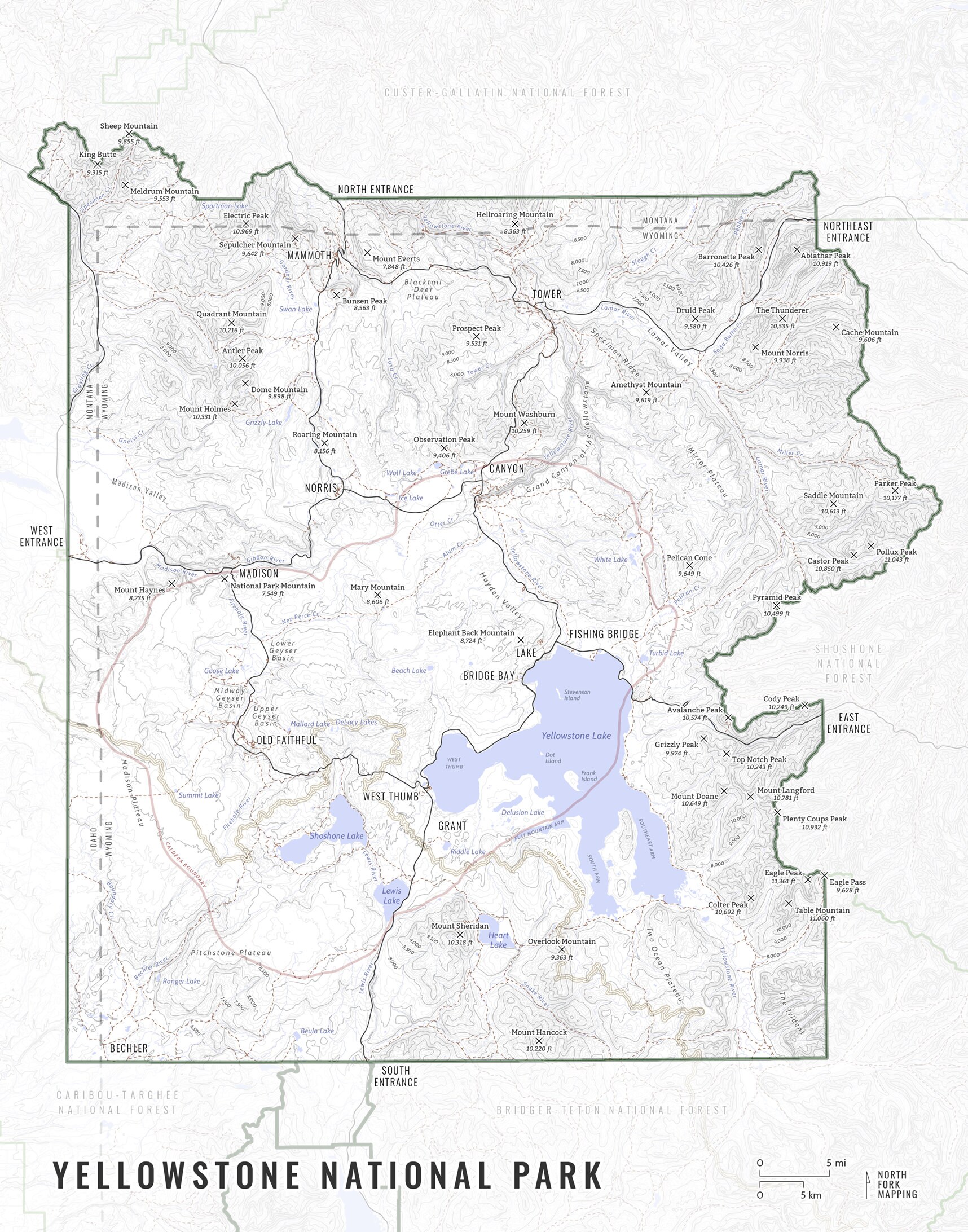 Yellowstone National Park Map, Yellowstone Poster, Yellowstone Wall Art ...