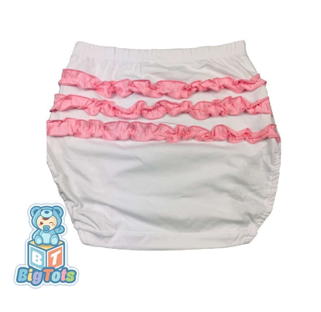 ABDL Diaper Cover Baby Ruffle Bottom White W/pink Diaper Pants Adult ...