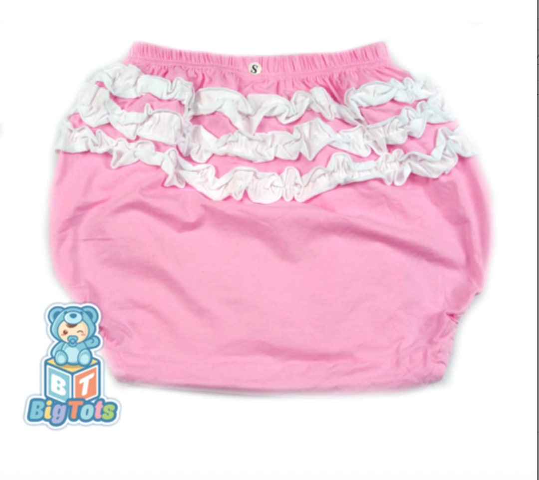 ABDL Diaper Cover Baby Ruffle Bottom Pink W/white Diaper Pants Adult ...