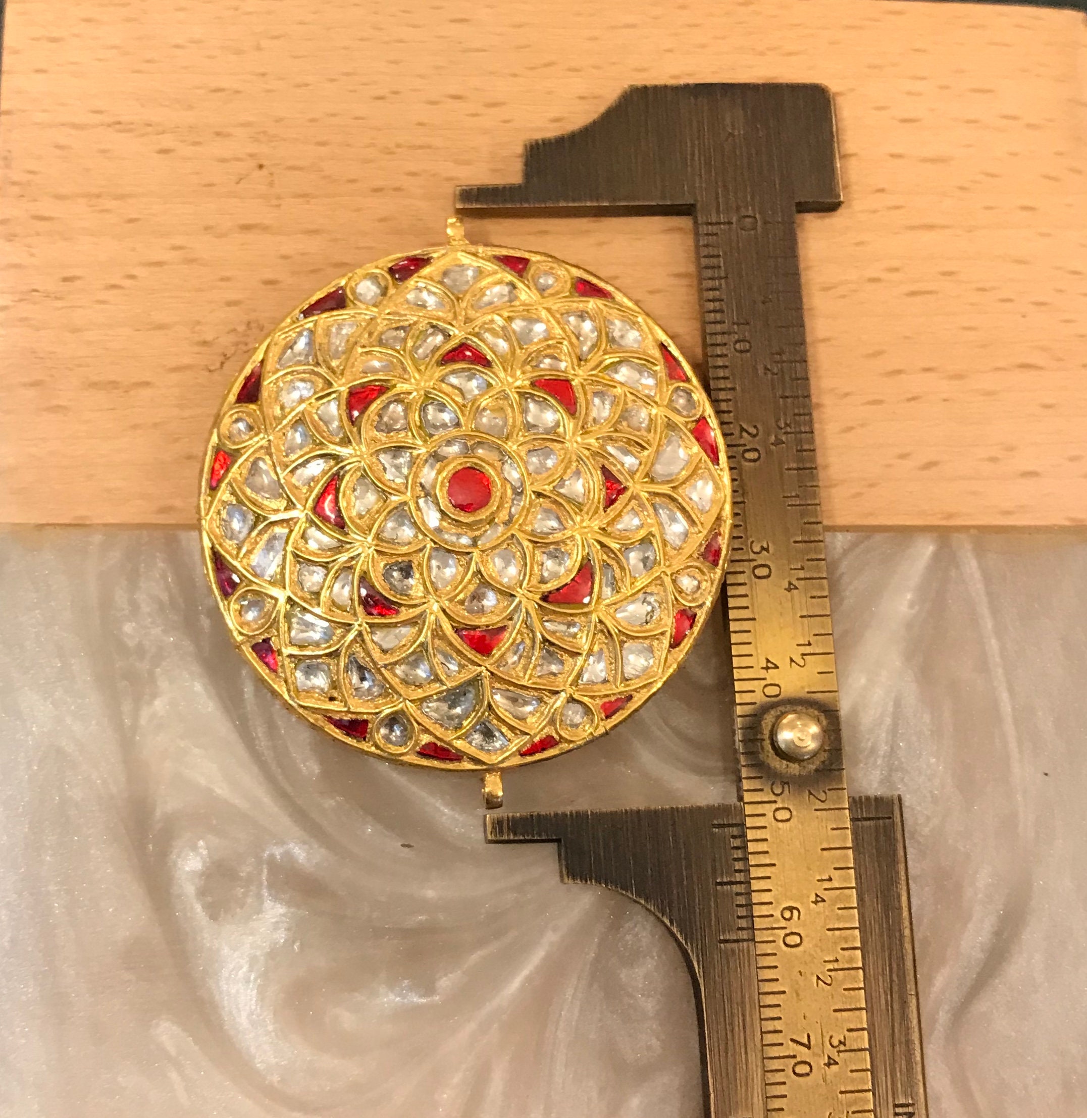 22k Gold Mughal Style Ruby Diamond Pendant Antique Style | Etsy