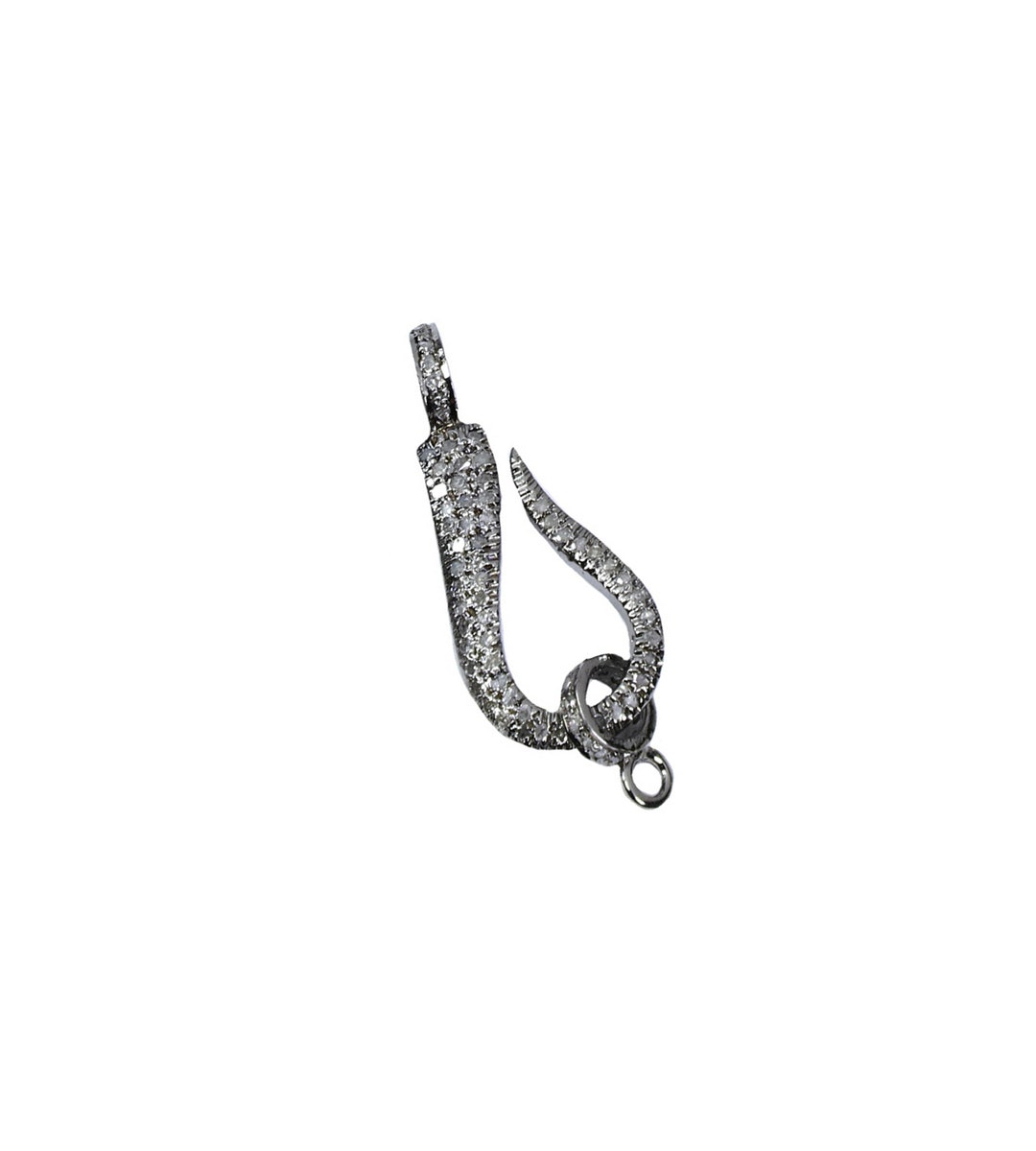 Fish Hook Style Clasp, Pave Diamond Clasp, Sterling Silver, Openable ...