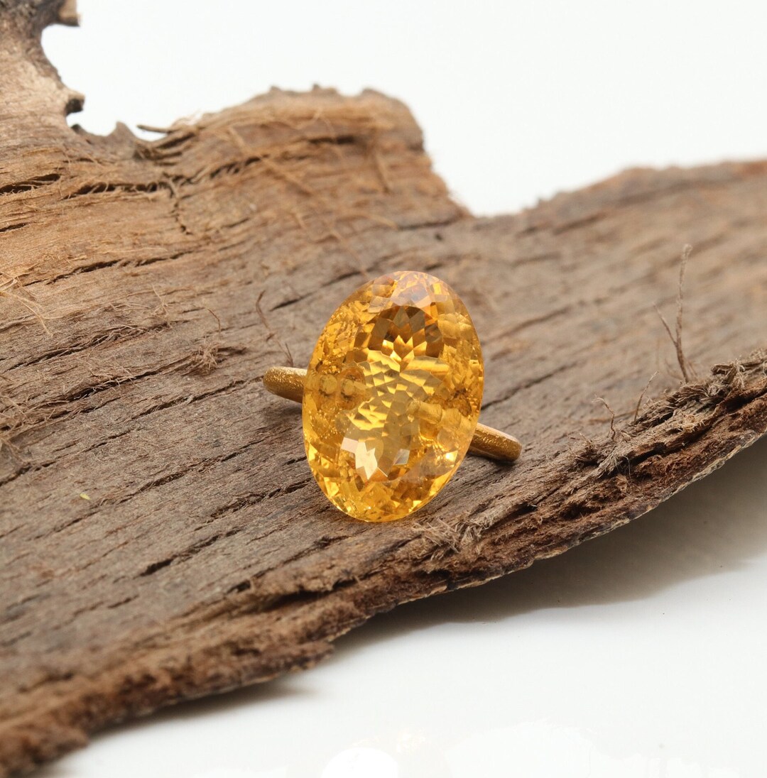 Faceted Oval Shape Citrine Gemstone Ring 925 Sterling Silver 14k Gold ...