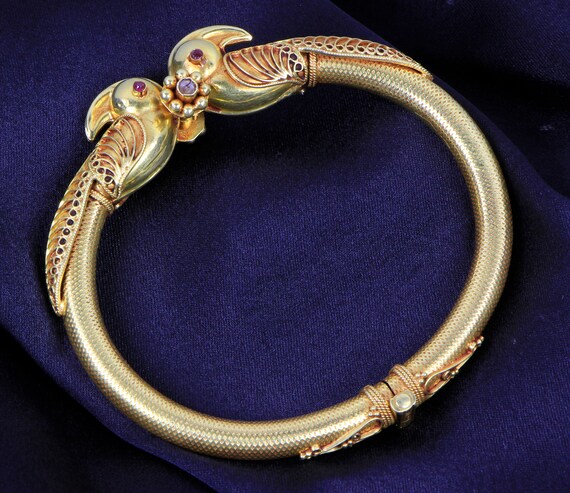 Parrot Design 18k Gold Bangle With Ruby Gemstone in 18k Yellow | Etsy