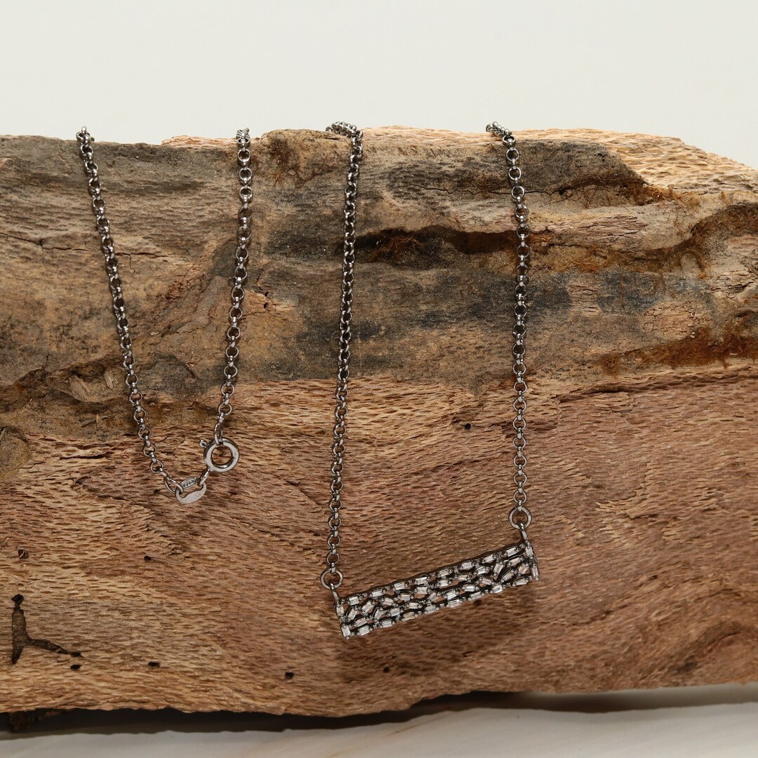 Baguette Diamond Necklace, 925 Sterling Silver Chain, Diamond Chain ...