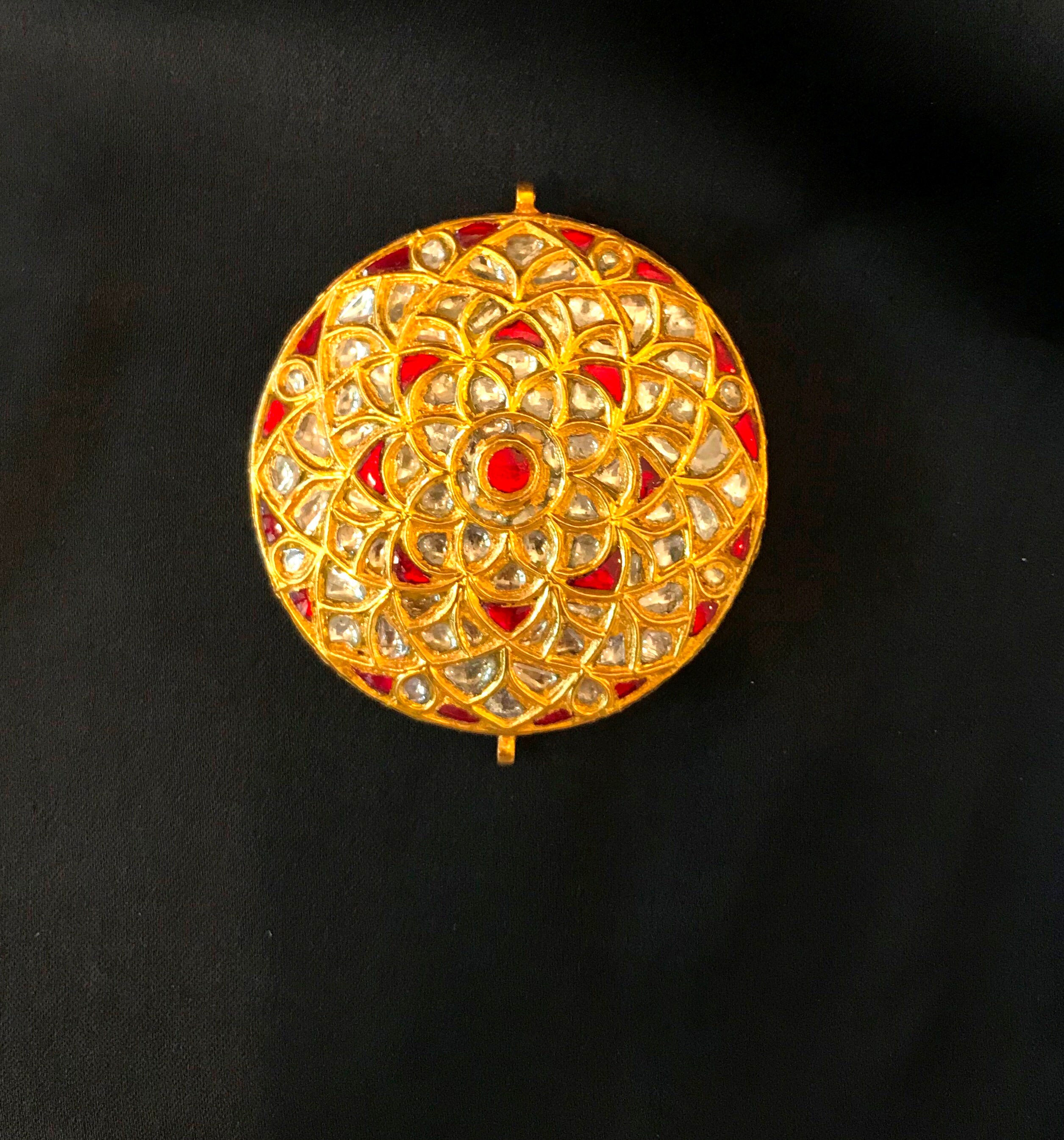 22k Gold Mughal Style Ruby Diamond Pendant Antique Style | Etsy