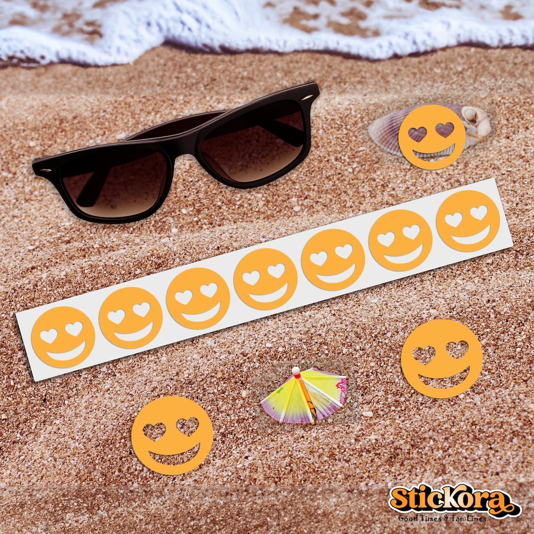 Big Smiley Face Spray Tanning Stickers 1.25" W/ Heart Eyes Tanning Beds ...