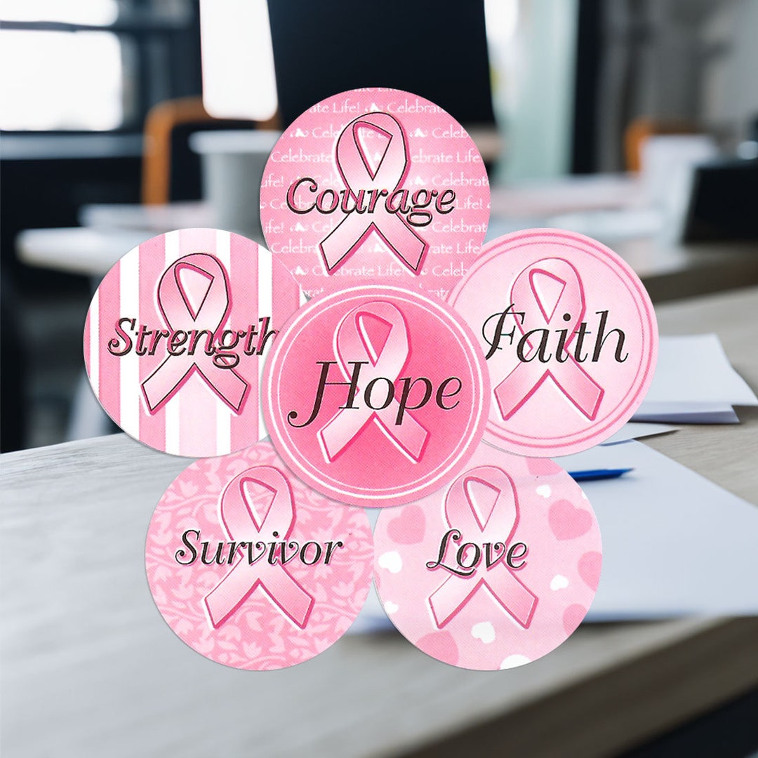 Pink Ribbon Hope Stickers Pack 1.5" Breast Cancer Awareness, 5 Unique ...