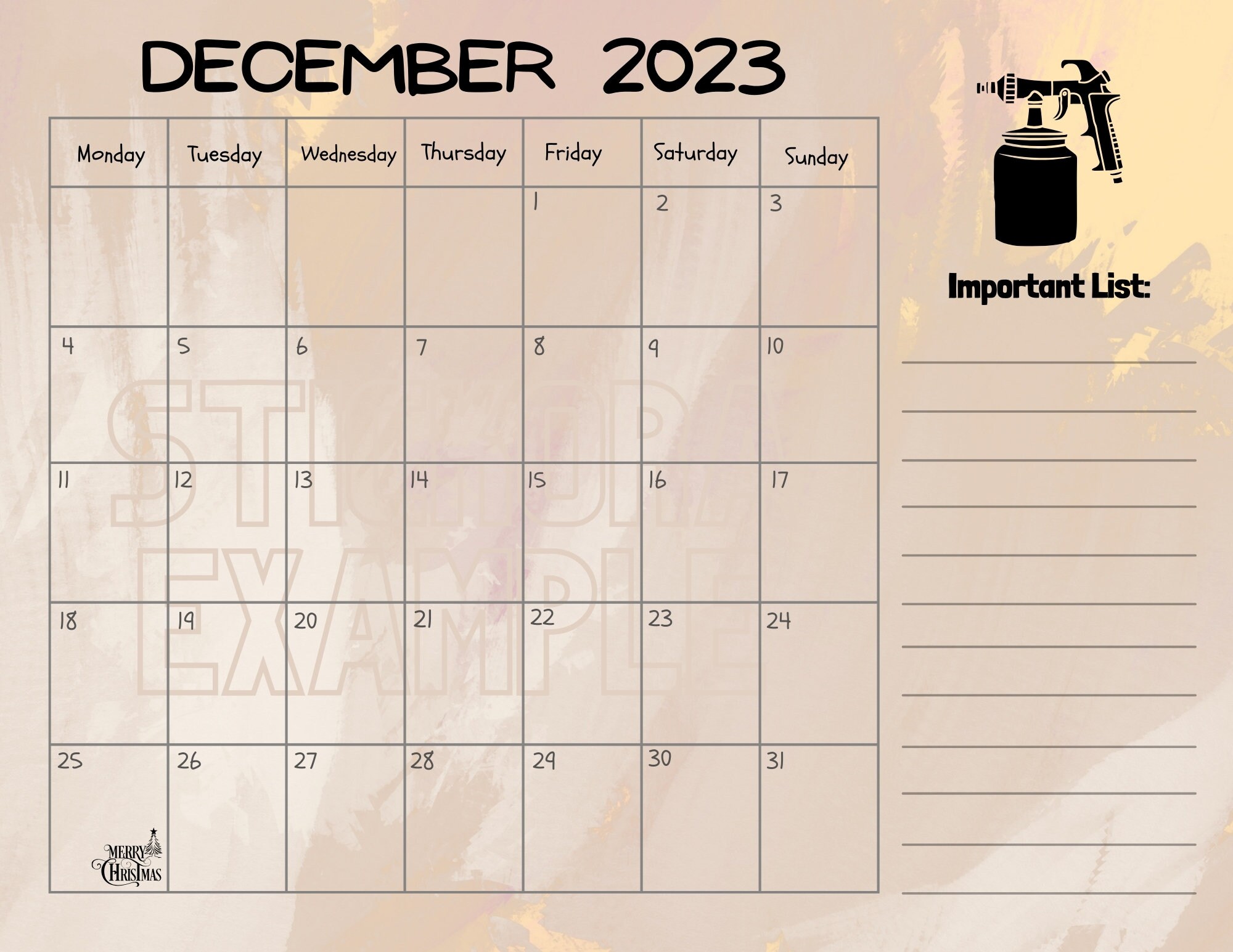 December Calendar Printable Sheet 2023 Editable Pdfs Both Color and ...