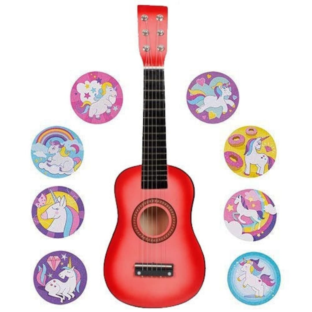 Pink Guitar for Kids 23 Acoustic Beginners W/ 50 Unicorn Decorative ...