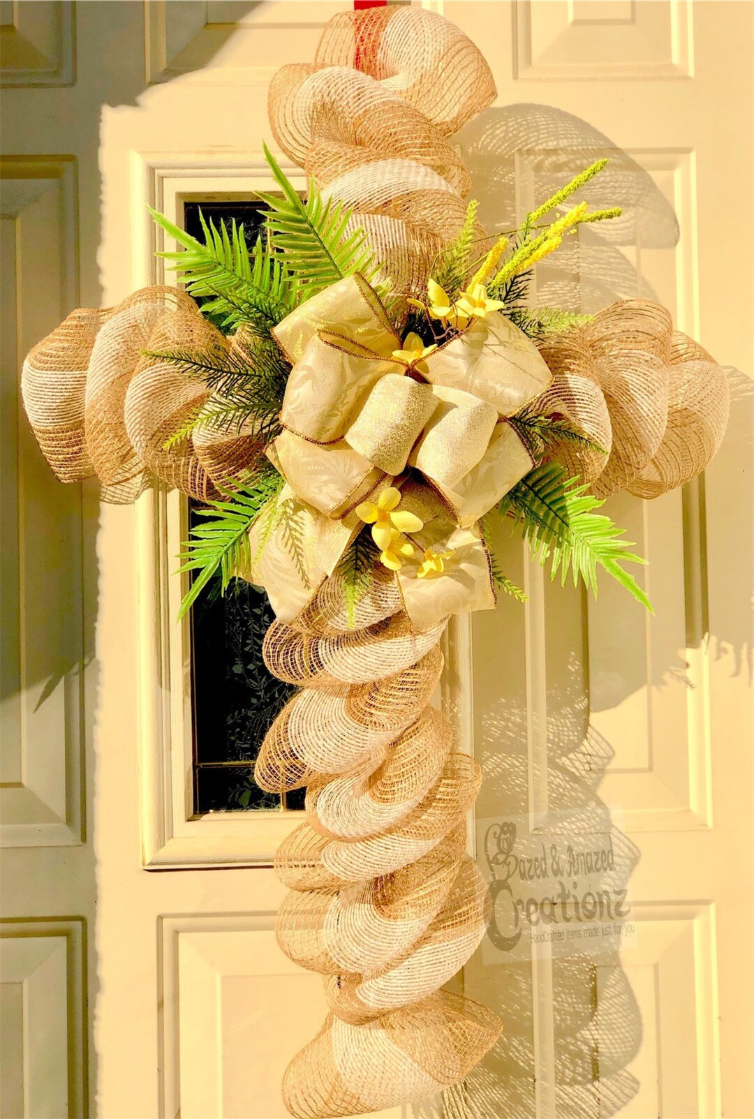 Religious Cross Wreath, Funeral Wreath, Gravesite Wreath, Home Decor ...