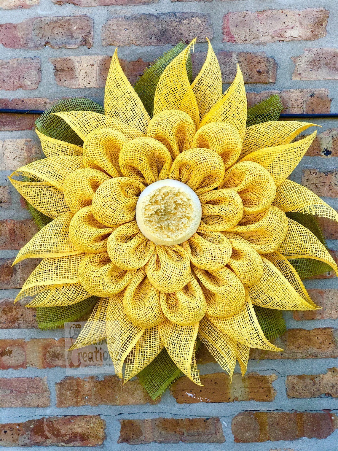 Yellow Poly Burlap Flower Wreath Summer Wreath Front Door | Etsy