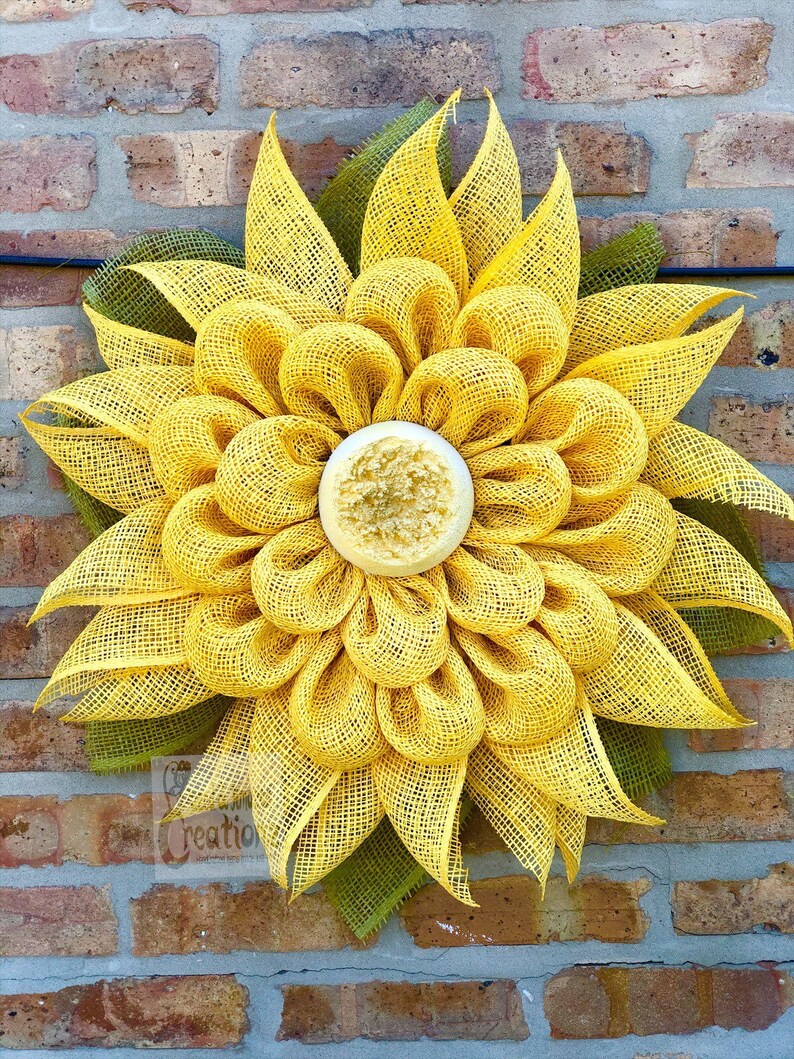 Yellow Poly Burlap Flower Wreath Summer Wreath Front Door - Etsy