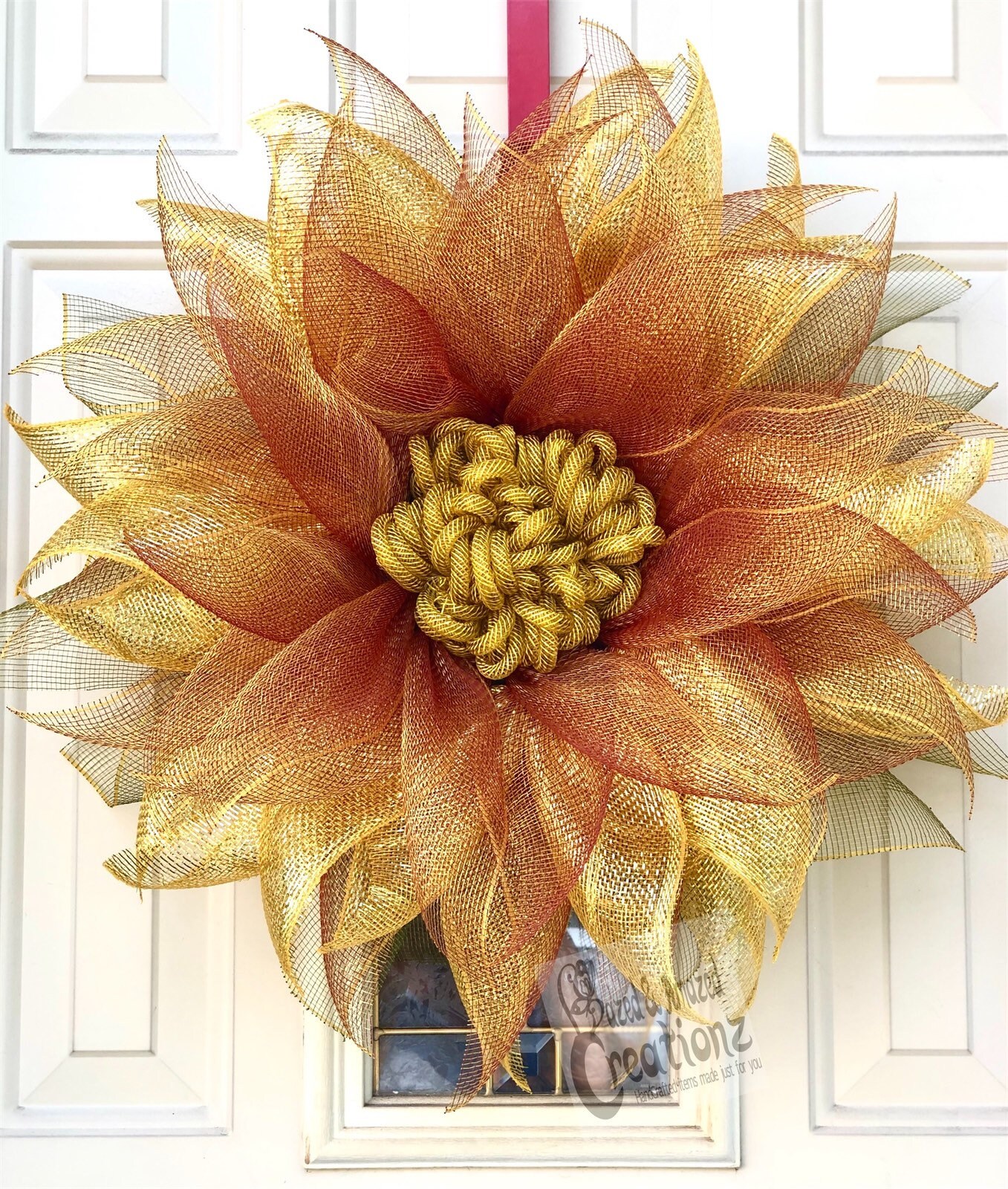 Beautiful rust color and gold flower wreath everyday wreath | Etsy