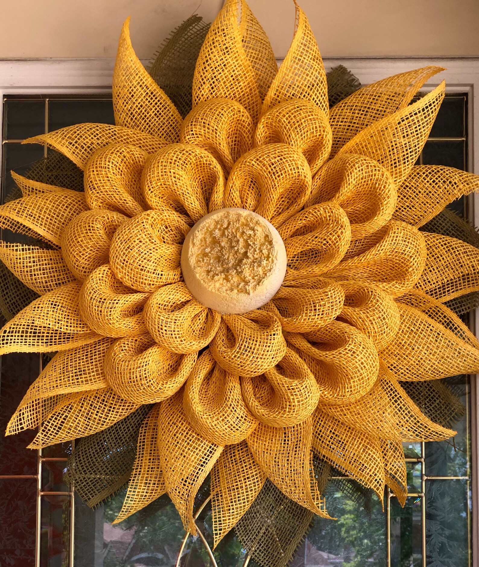 Yellow Poly Burlap Flower Wreath Summer Wreath Front Door | Etsy
