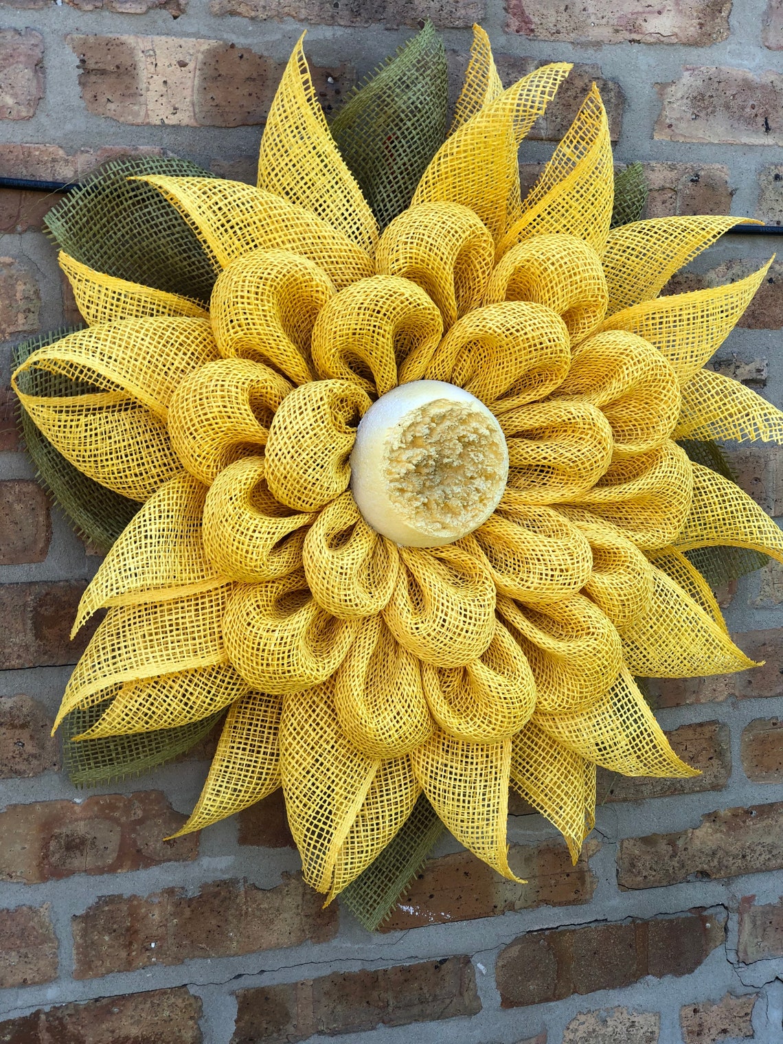 Yellow Poly Burlap Flower Wreath Summer Wreath Front Door | Etsy