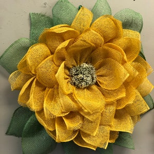 Large Yellow Poly Burlap Flower With White Center, Spring Flower Wreath ...