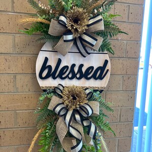 Blessed Door Hanger With Greenery, Fall Wreath, Blessed Wall Decor ...
