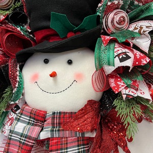 Extra Large Snowman Christmas Wreath, Red Green and White Plush Snowman ...
