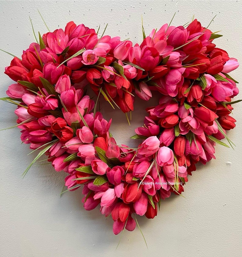 Beautiful Pink Heart Shaped Tulip Wreath Front Door Wreath - Etsy