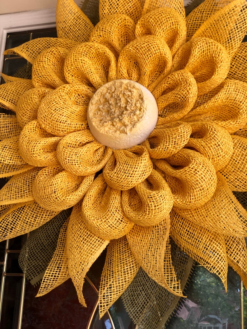 Yellow Poly Burlap Flower Wreath Summer Wreath Front Door | Etsy